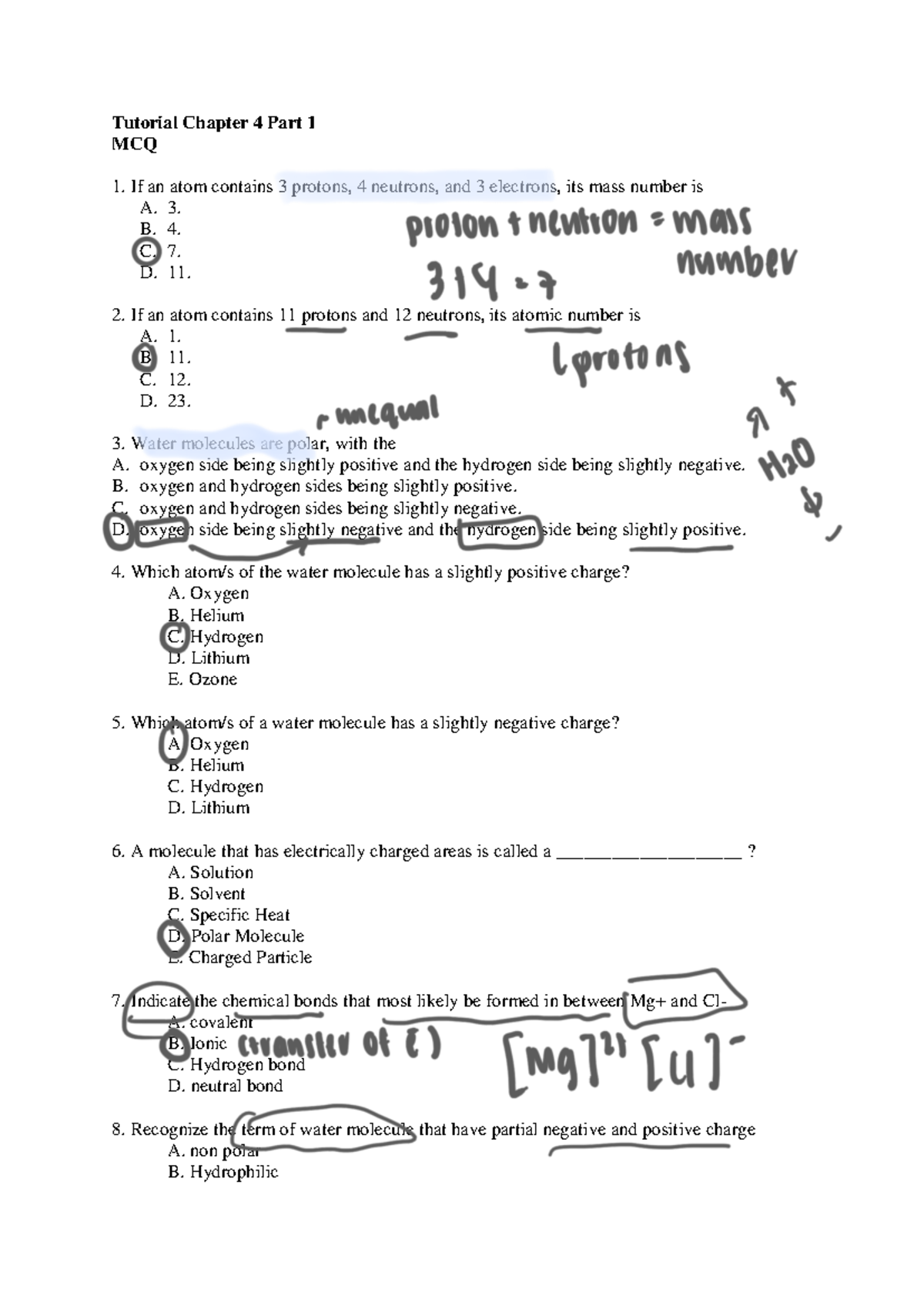 Tutorial chapter 3 water part 1 - Tutorial Chapter 4 Part 1 MCQ If an ...