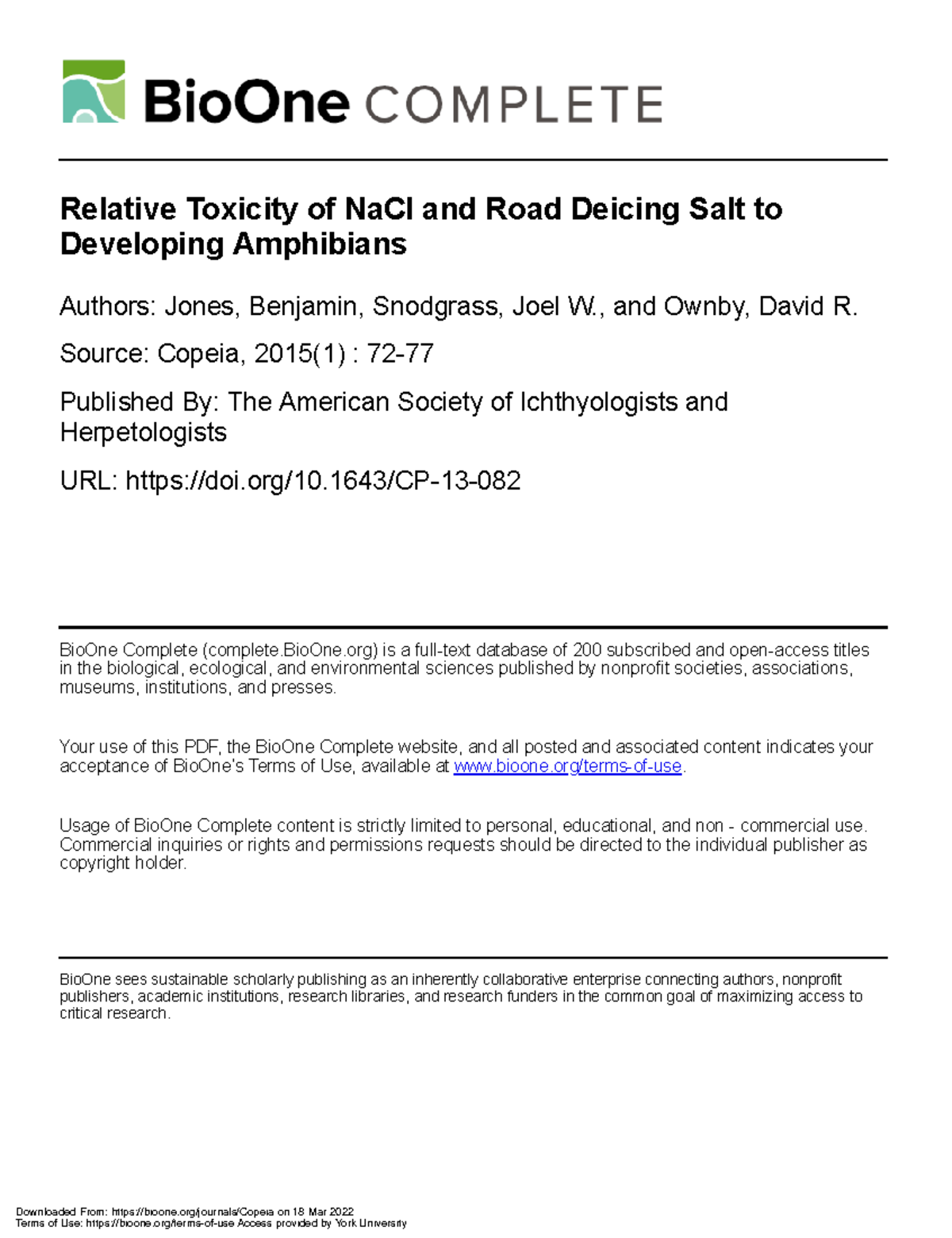 Article 1 - Relative Toxicity of NaCl and Road Deicing Salt to ...