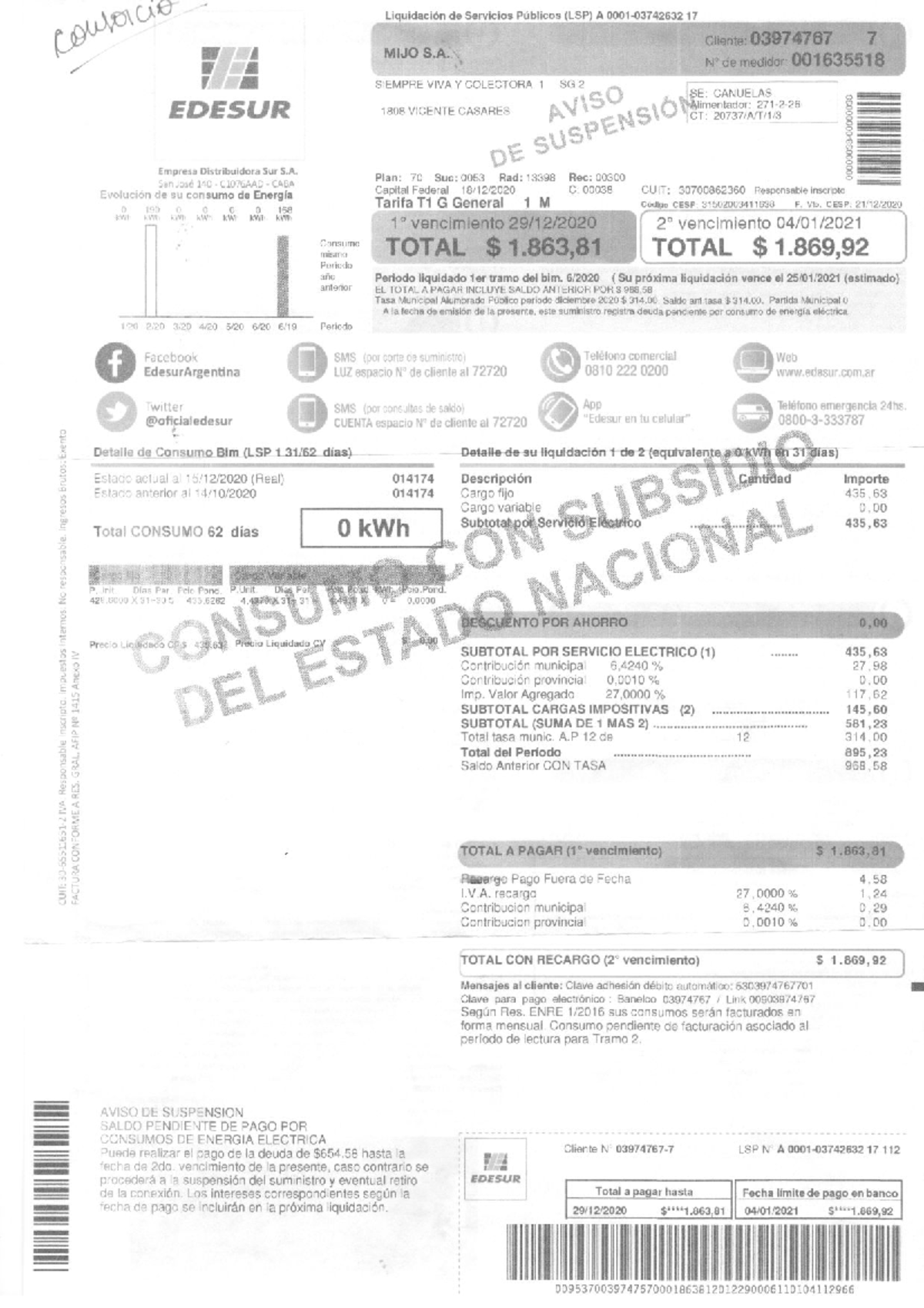 Factura Edesur Consorcio 4-12-2021 - Historia Moderna - Studocu