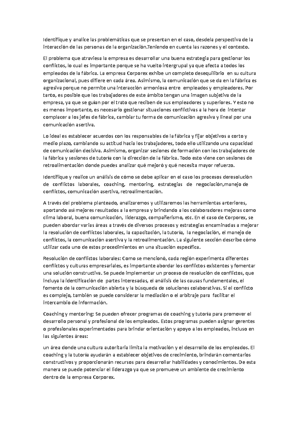 Caso corporex - caso - Identifique y analice las problemáticas que se ...