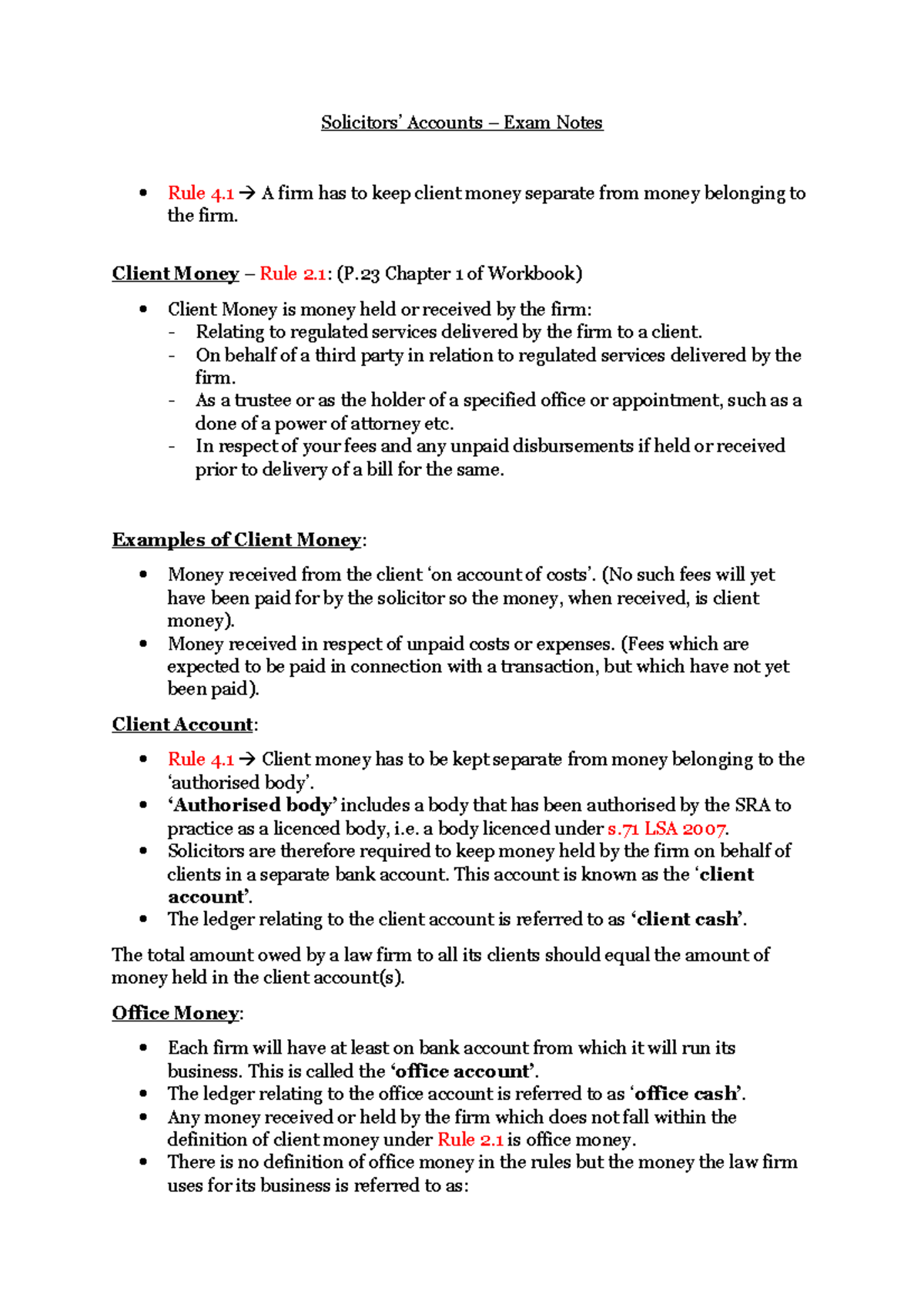 Exam Notes - Solicitors’ Accounts – Exam Notes Rule 4 A firm has to ...