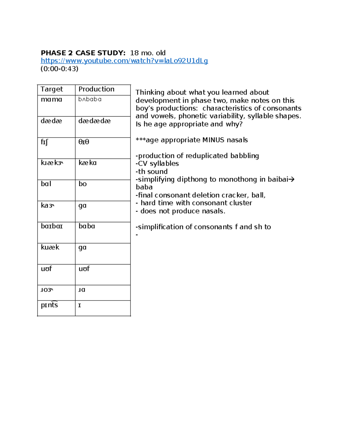 Week 2 BOR activity - Notes and assignments - PHASE 2 CASE STUDY: 18 mo ...