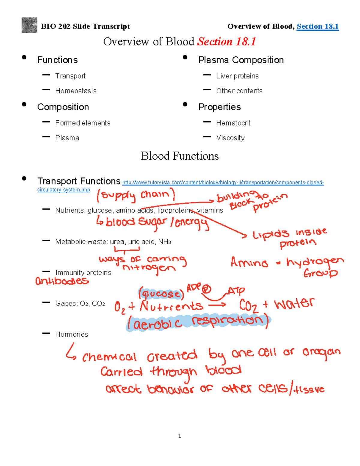 18.1 Overview of Blood - BIO 202 Slide Transcript Overview of Blood, Section 18. 1 Overview of ...