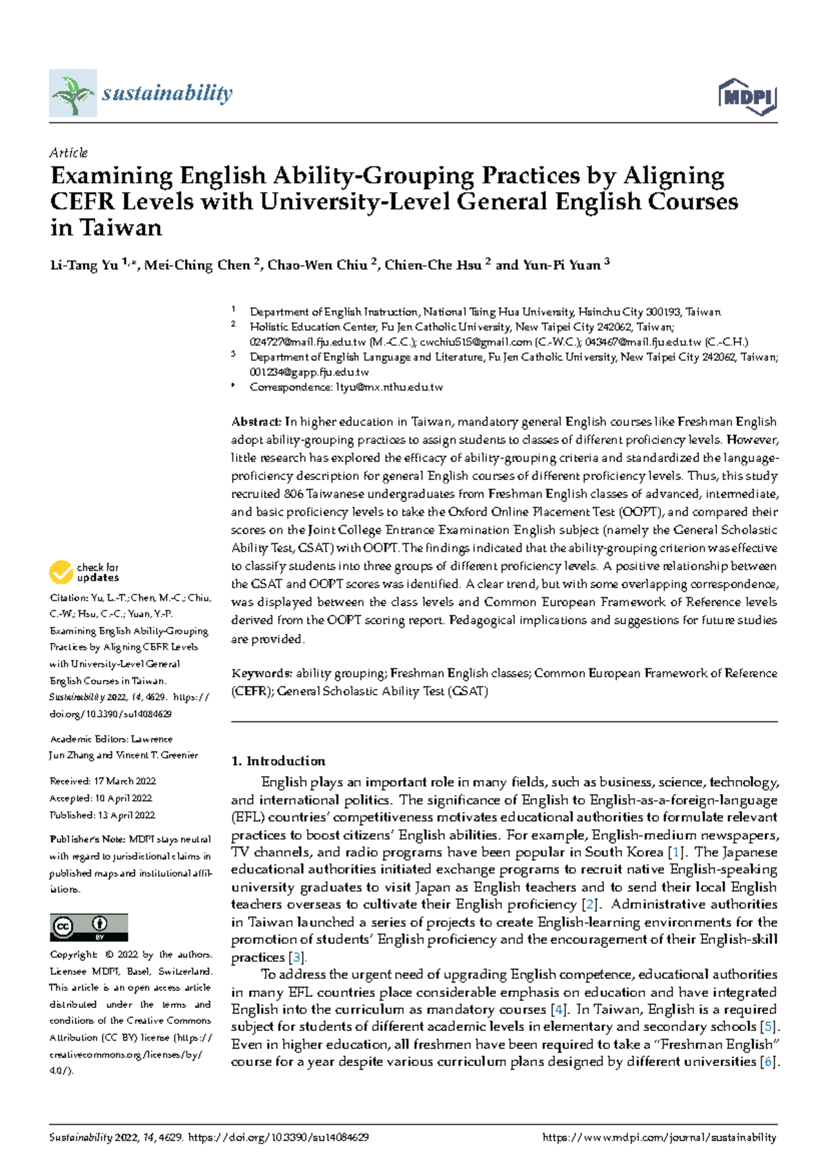 Examining English Ability-Grouping Practices by Aligning CEFR Levels ...