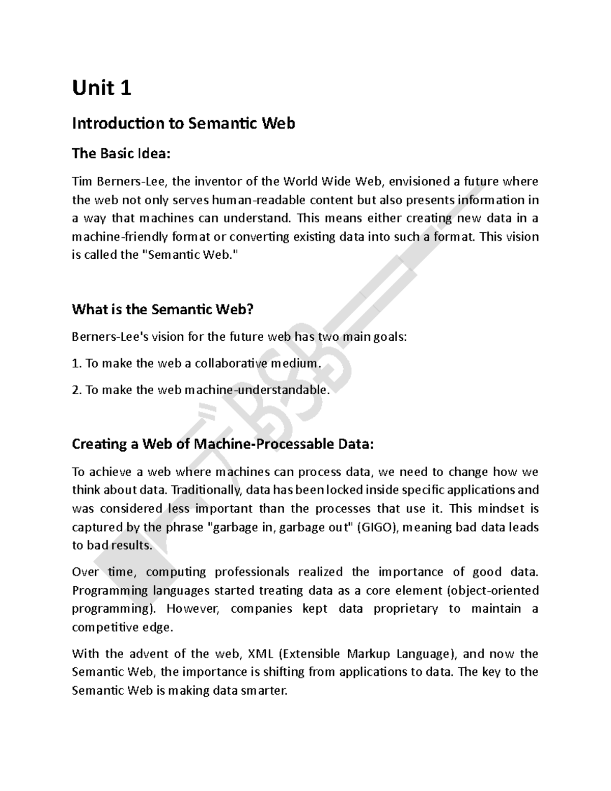 Semantic Web Unit 1 ︻デɃꞨɃ══━一 - Unit 1 Introduction to Semantic Web The Basic Idea: Tim - Studocu