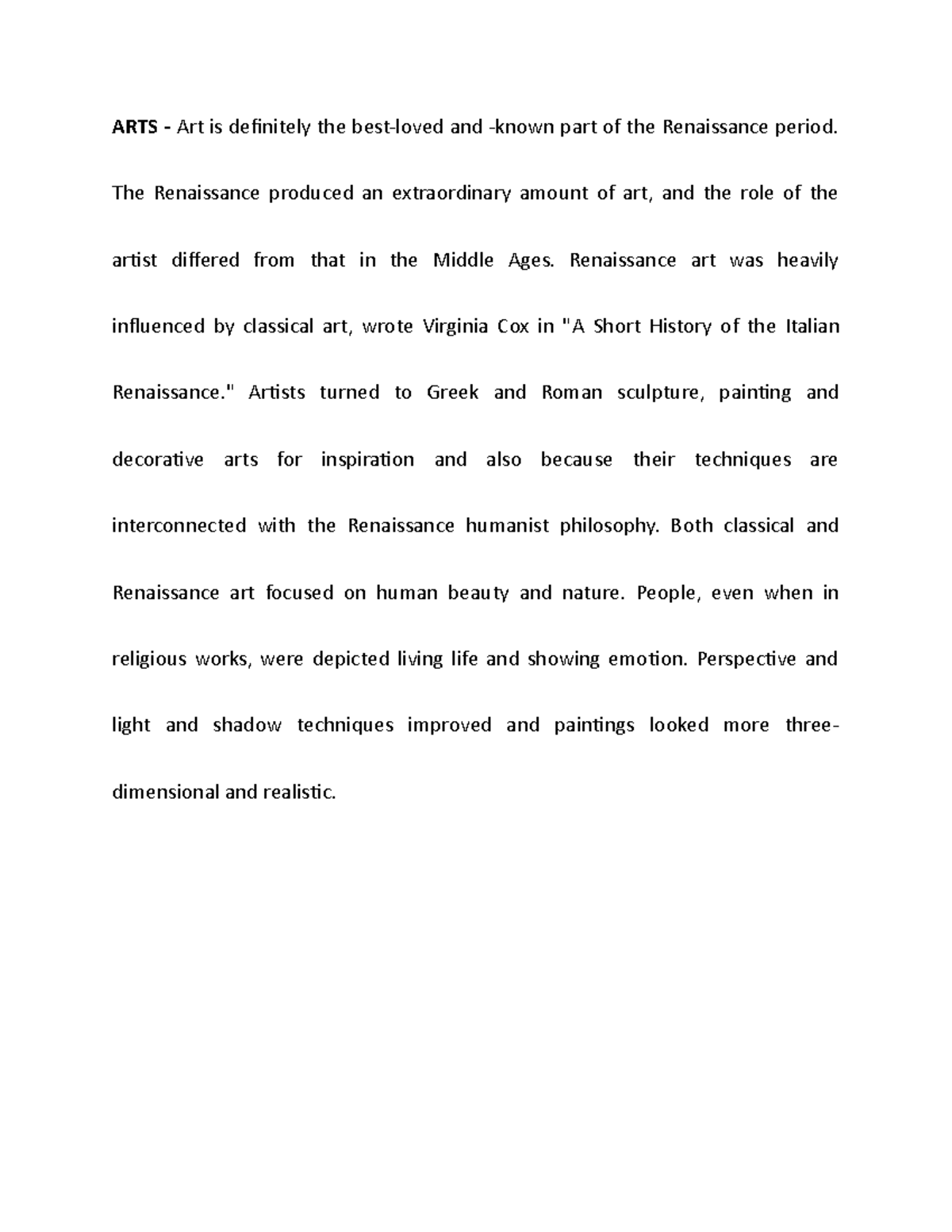 History 7 - ARTS - Art is definitely the best-loved and -known part of ...