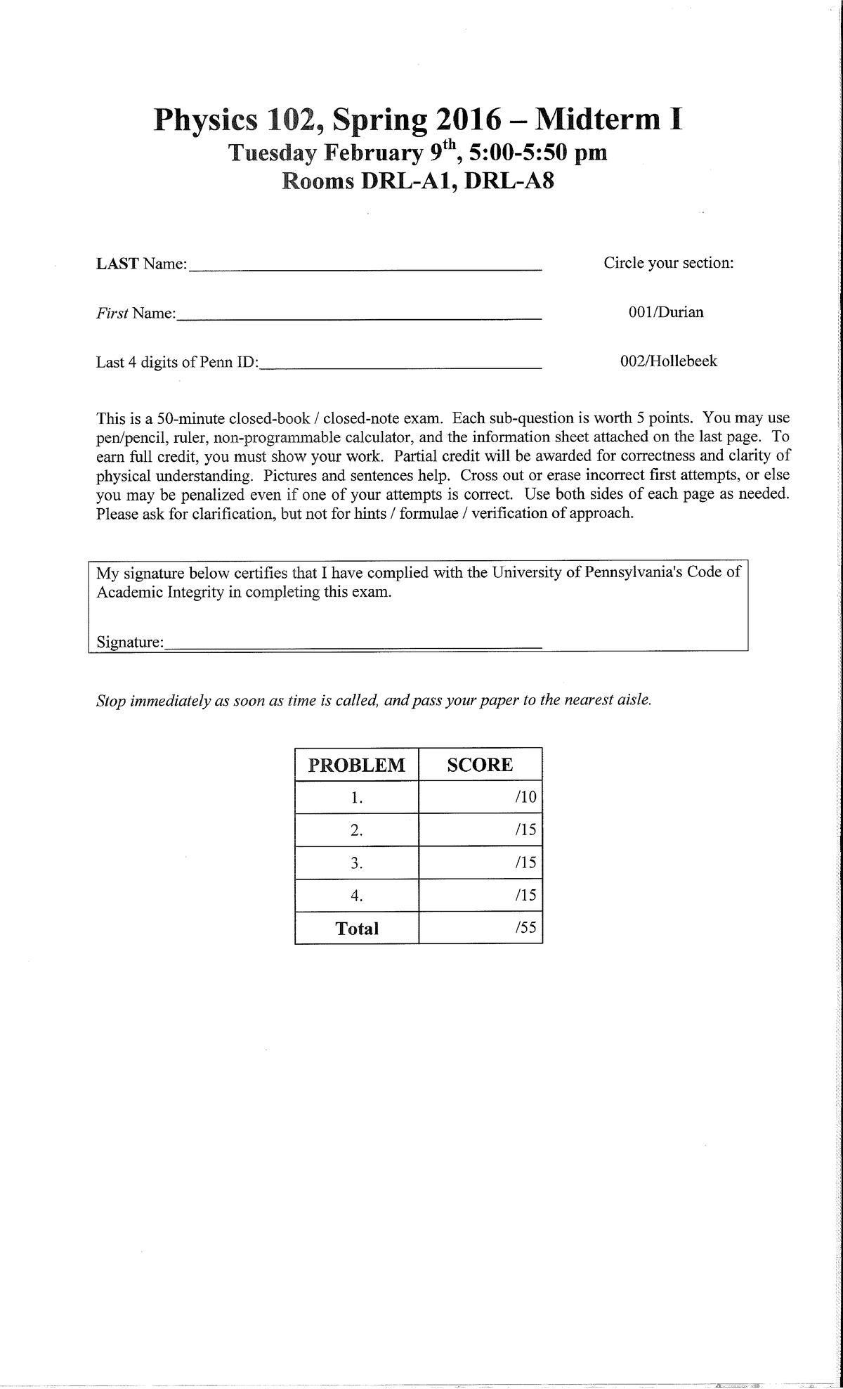 2016 midterm 01 - Practice Questions for Exam - PHYS 102 - Studocu