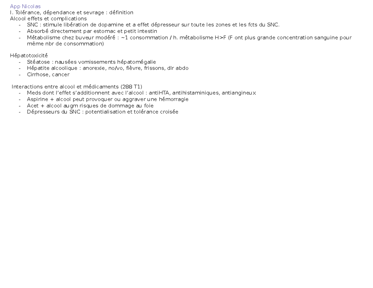 Nicolas-Nadeau - APP - App Nicolas I. Tolérance, dépendance et sevrage : définition Alcool ...