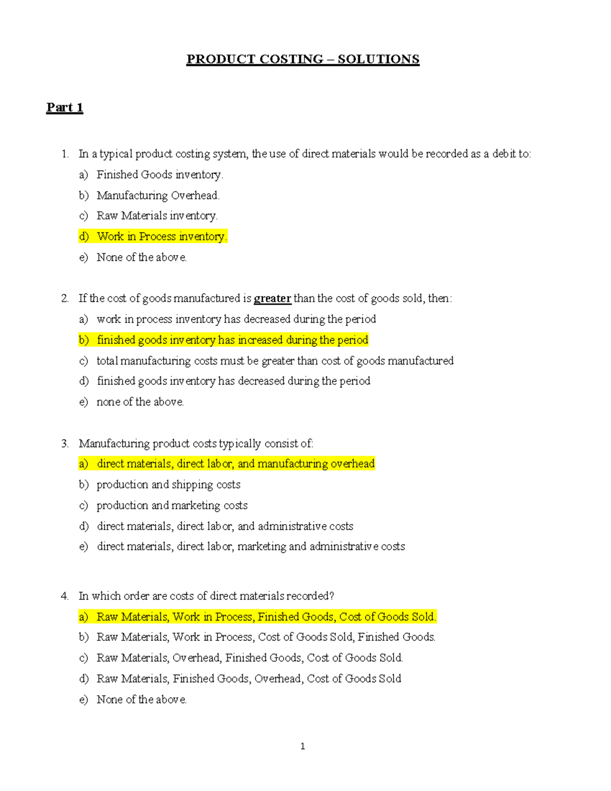 Product Costing Solutions and Examples - Studocu