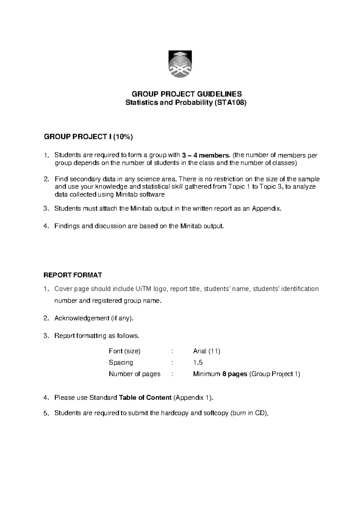 STA108 GUIDELINES UITM 2021 - GROUP PROJECT GUIDELINES Statistics and ...