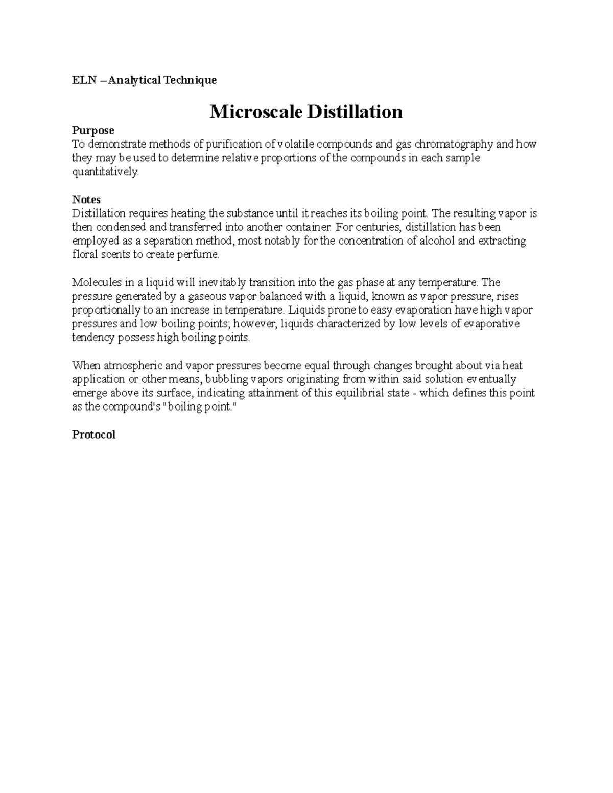 ELN- Microscale Disillation - ELN – Analytical Technique Microscale ...