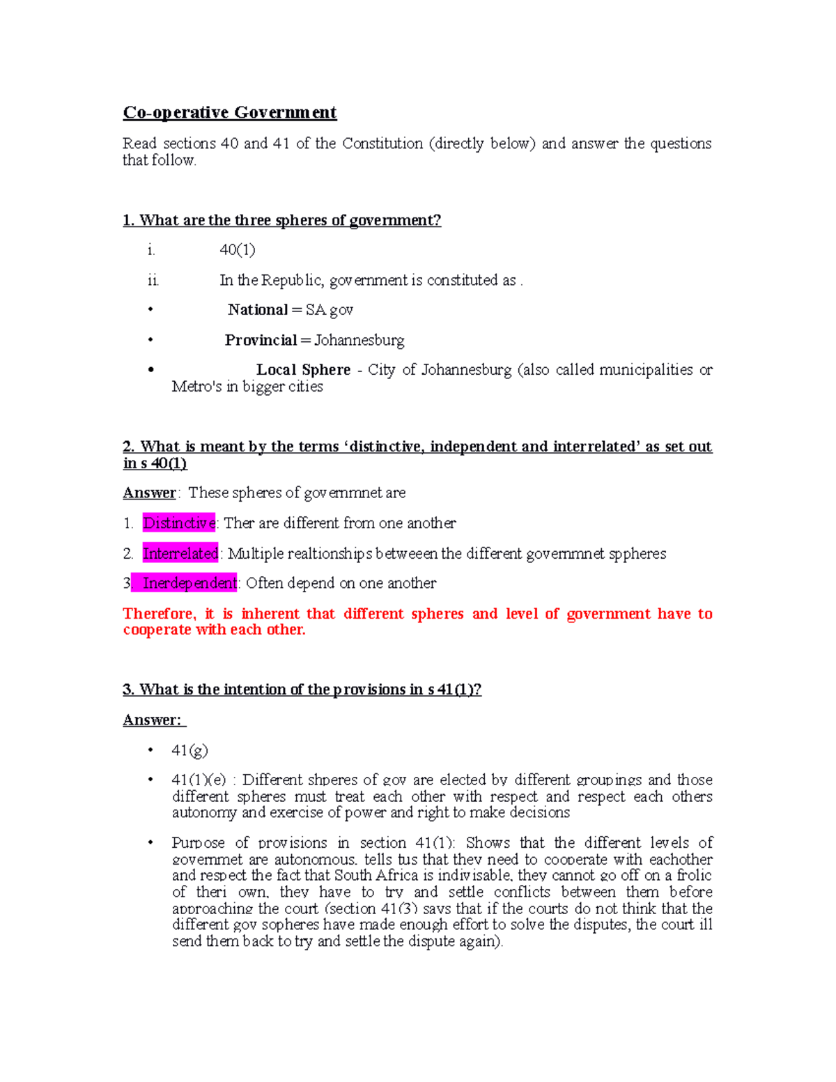 Worksheet 1Answers Only - Co-operative Government Read sections 40 and ...