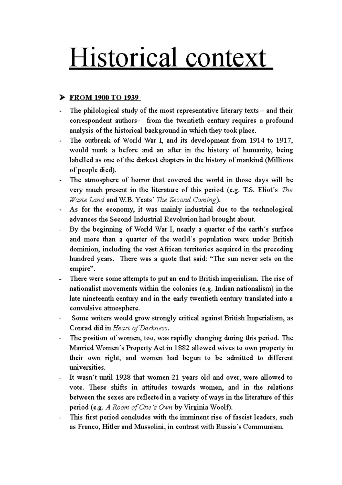 Introduction to 20th British Literature Historical context + Conrad ...