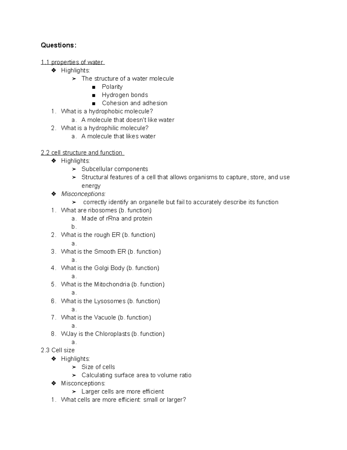 AP Biology Notes - Questions: 1 properties of water Highlights: The ...