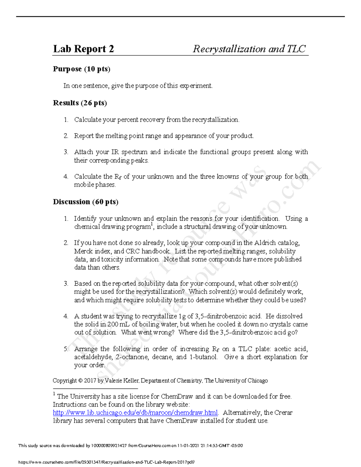Recrystallization and TLC Lab Report 2017 - 202-LCU-05 - Studocu