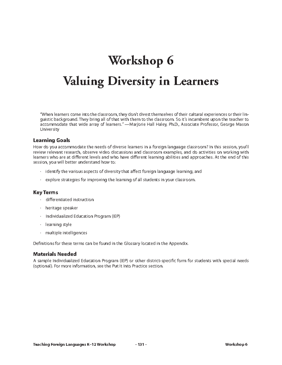 Teaching foreign language valuing diversity in learners - Teaching ...