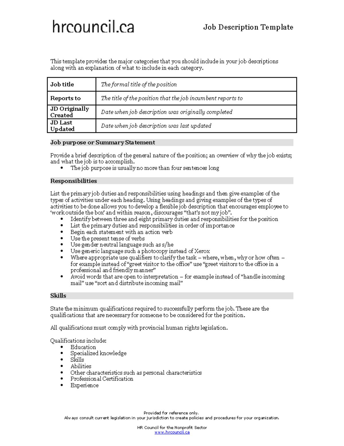 JD-Template 1 - you can refer to this - Job Description Template This ...