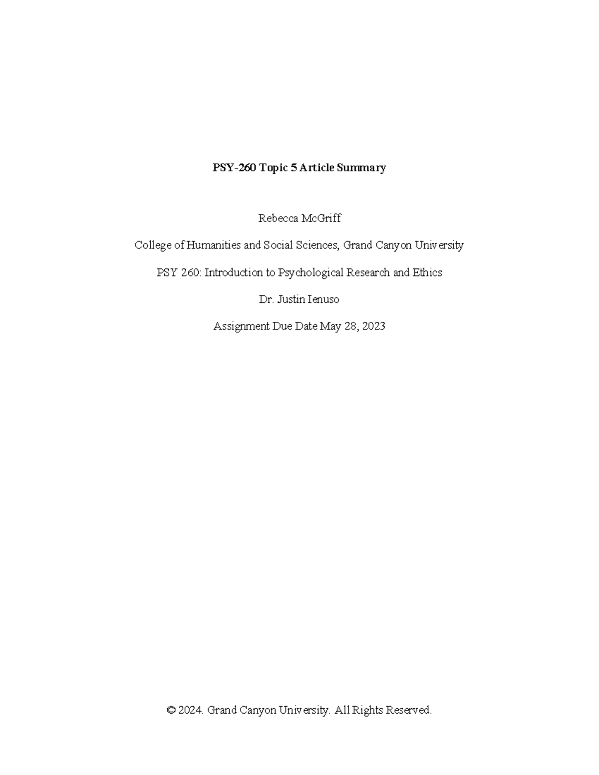 PSY-260-RS-T5-Article-Summary finished - PSY-260 Topic 5 Article ...
