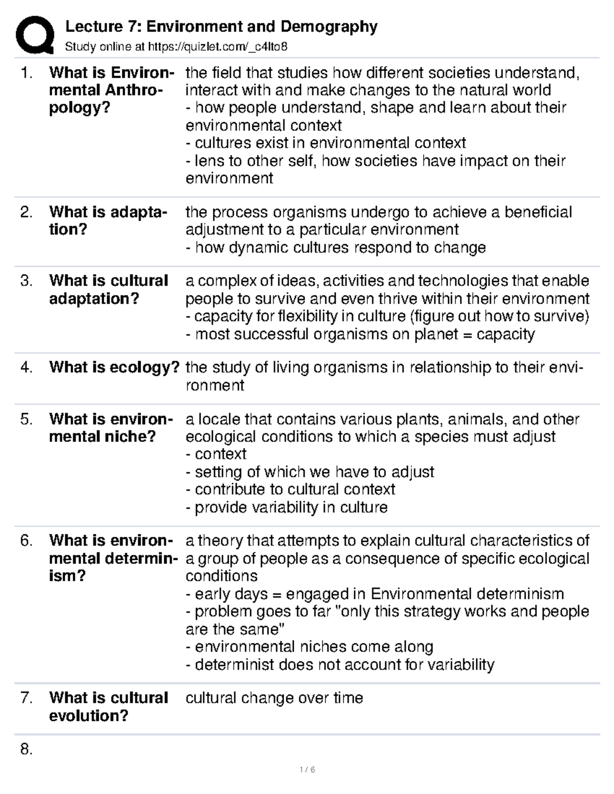 ANT 10CD Lecture 7 Environment and Demography Quizlet - Study online at ...