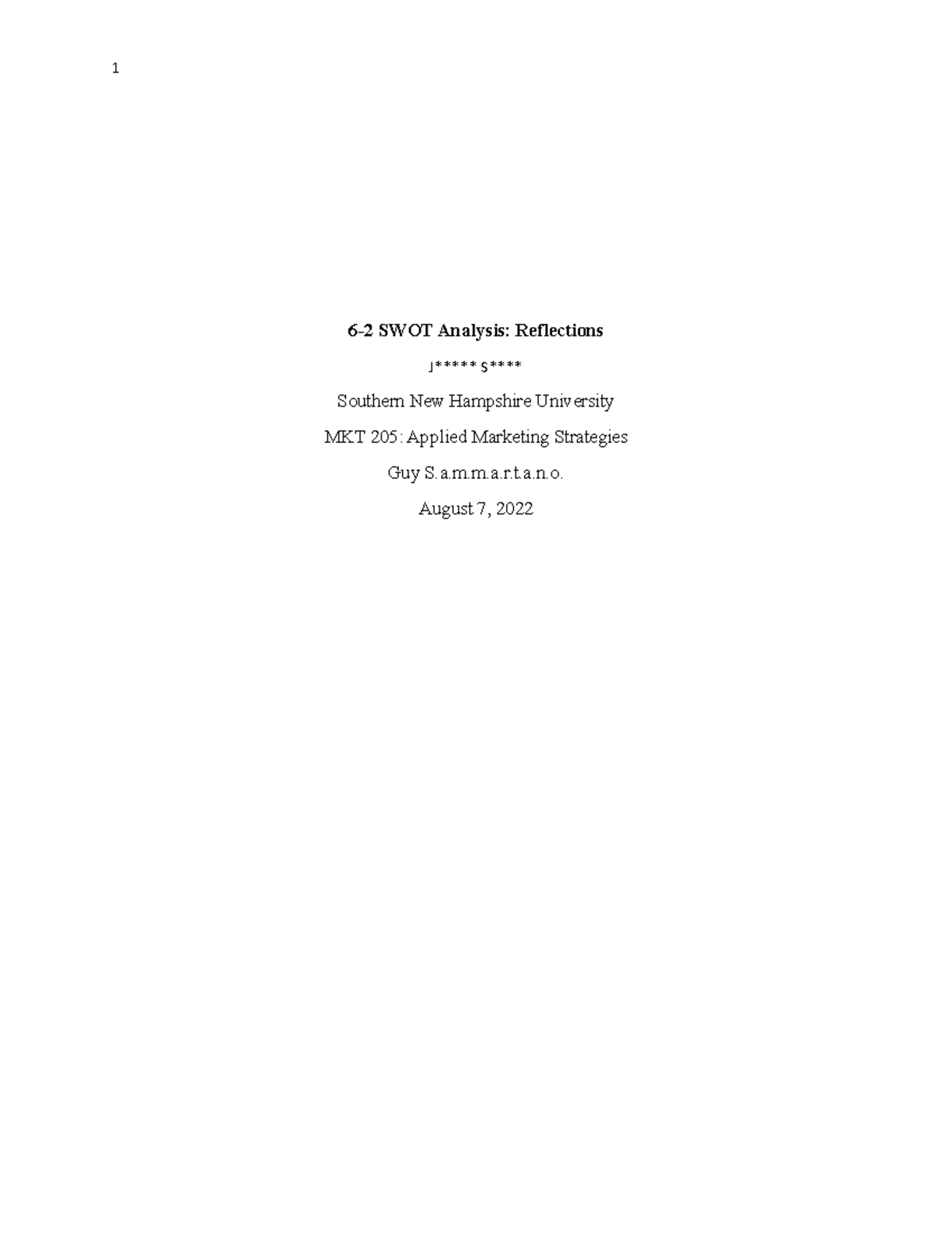 6-2 SWOT Analysis- Reflections - 1 6-2 SWOT Analysis: Reflections J ...