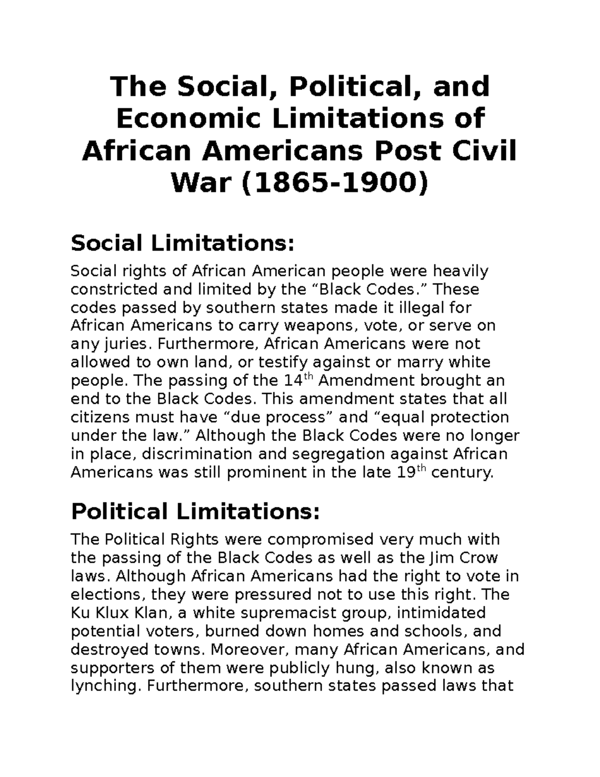 01.06 US History - Biology Assignment - The Social, Political, and ...