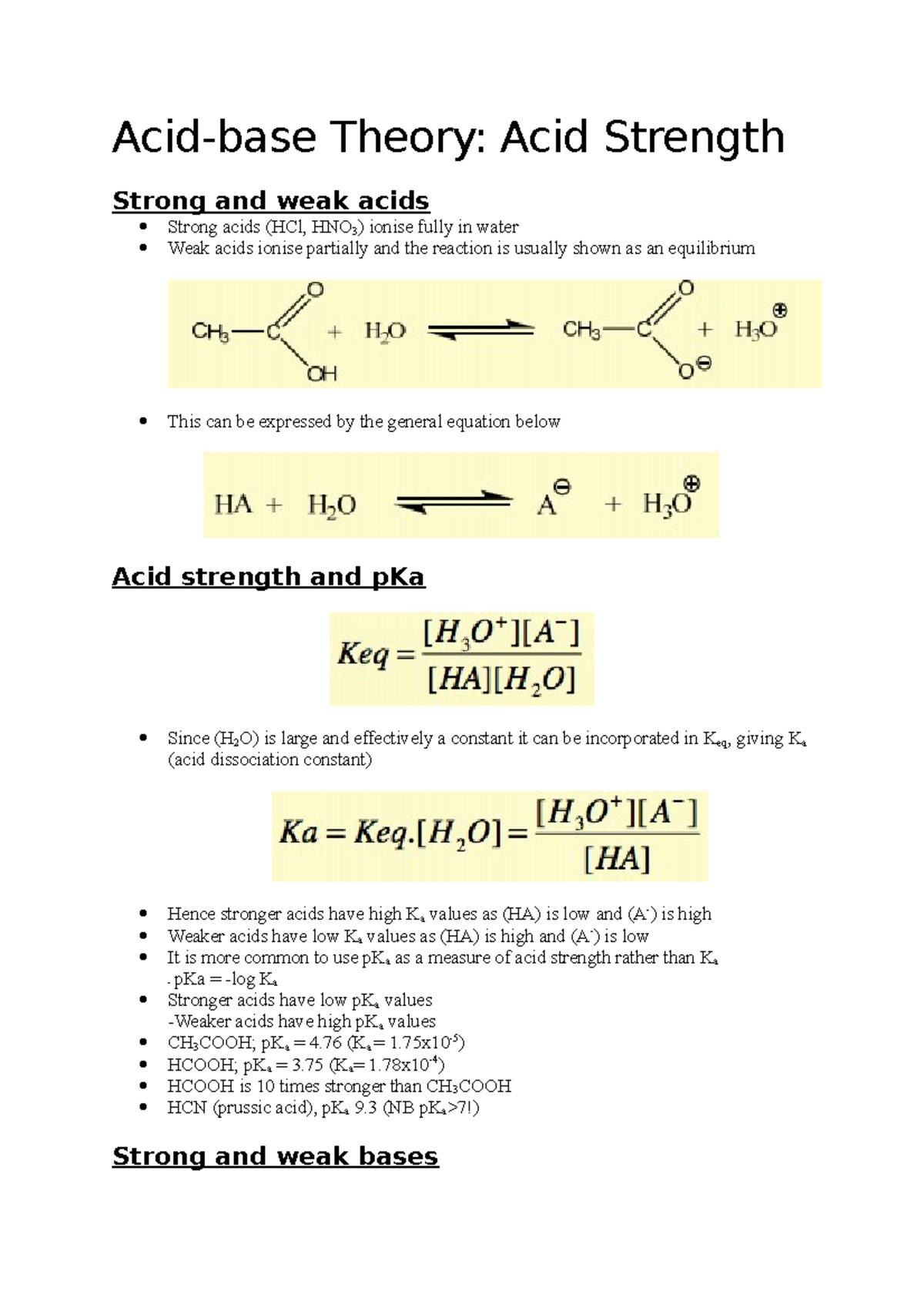 Acid-base theory acid strength - Acid-base Theory: Acid Strength Strong ...
