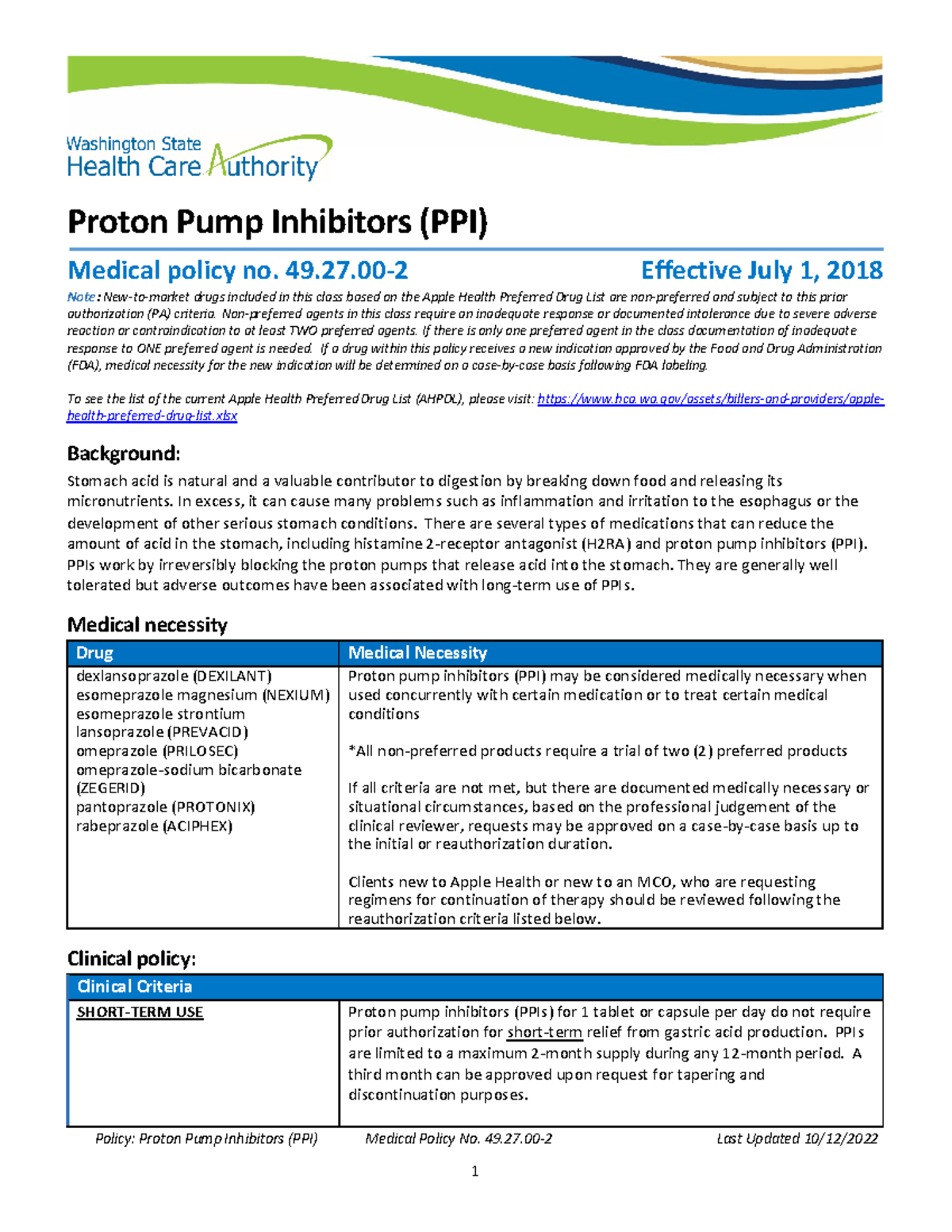 PPI-policy - Ppi polycy - Policy: Proton Pump Inhibitors (PPI) Medical ...