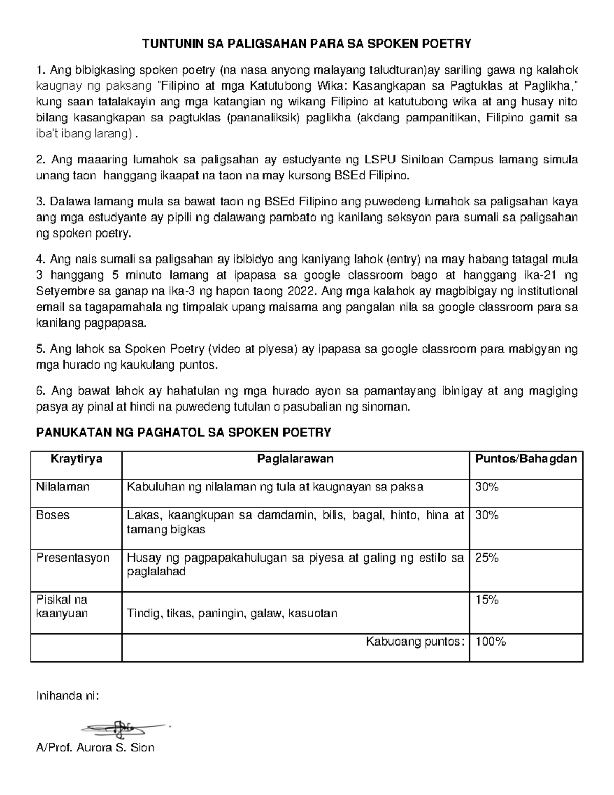 Tuntunin SA Paligsahan PARA SA Buwan ng Wika 2022 - TUNTUNIN SA ...