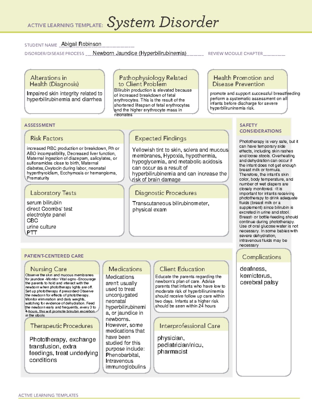 ATI System Disorder- newborn jaundice - ACTIVE LEARNING TEMPLATES ...
