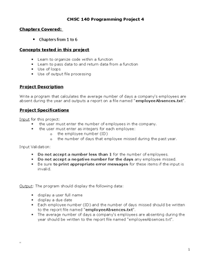 CMSC140 Common Project 3 Fall 2019 - CMSC 140 Programming Project 3 Chapter(s) Covered: Chapter ...