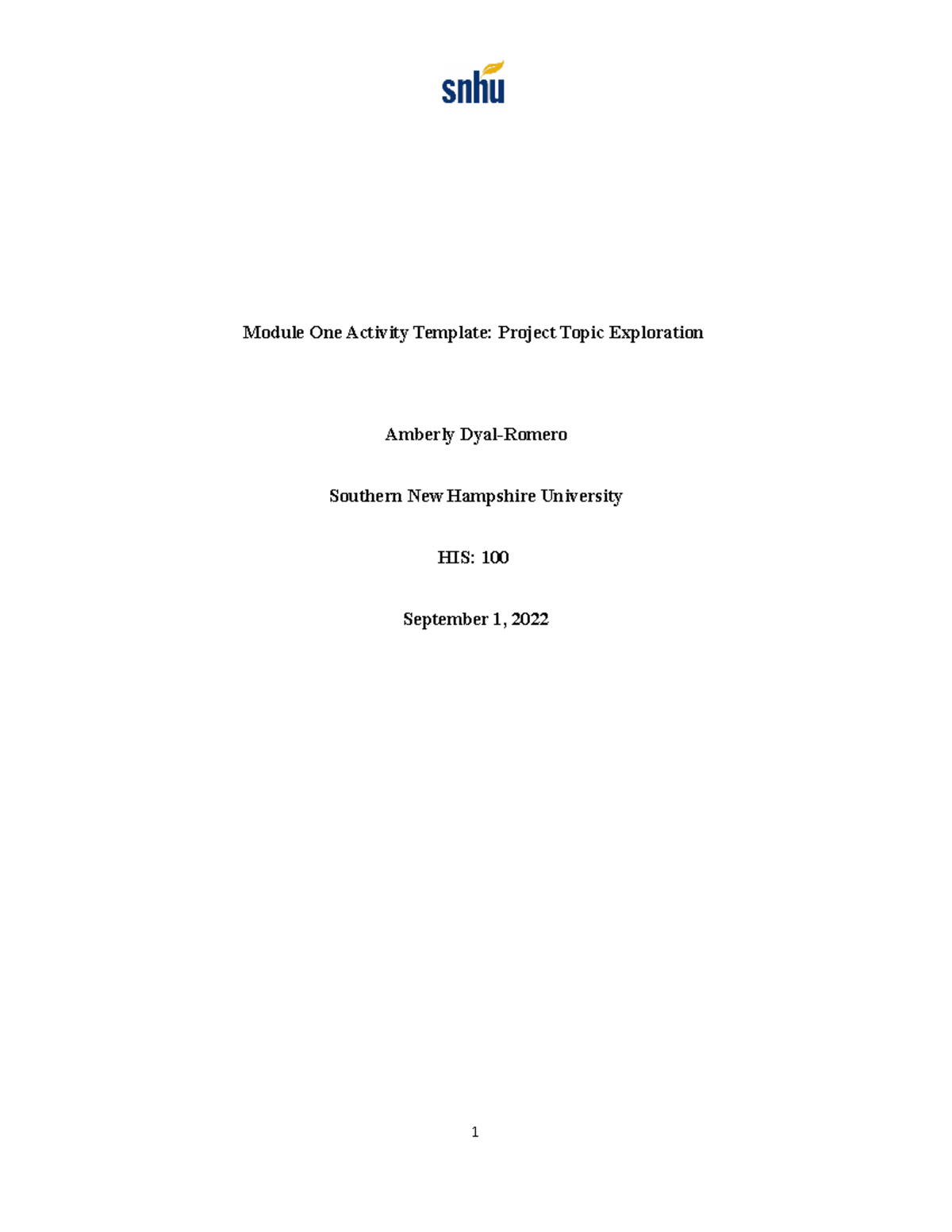 HIS 100 Module One Activity Template - Module One Activity Template ...