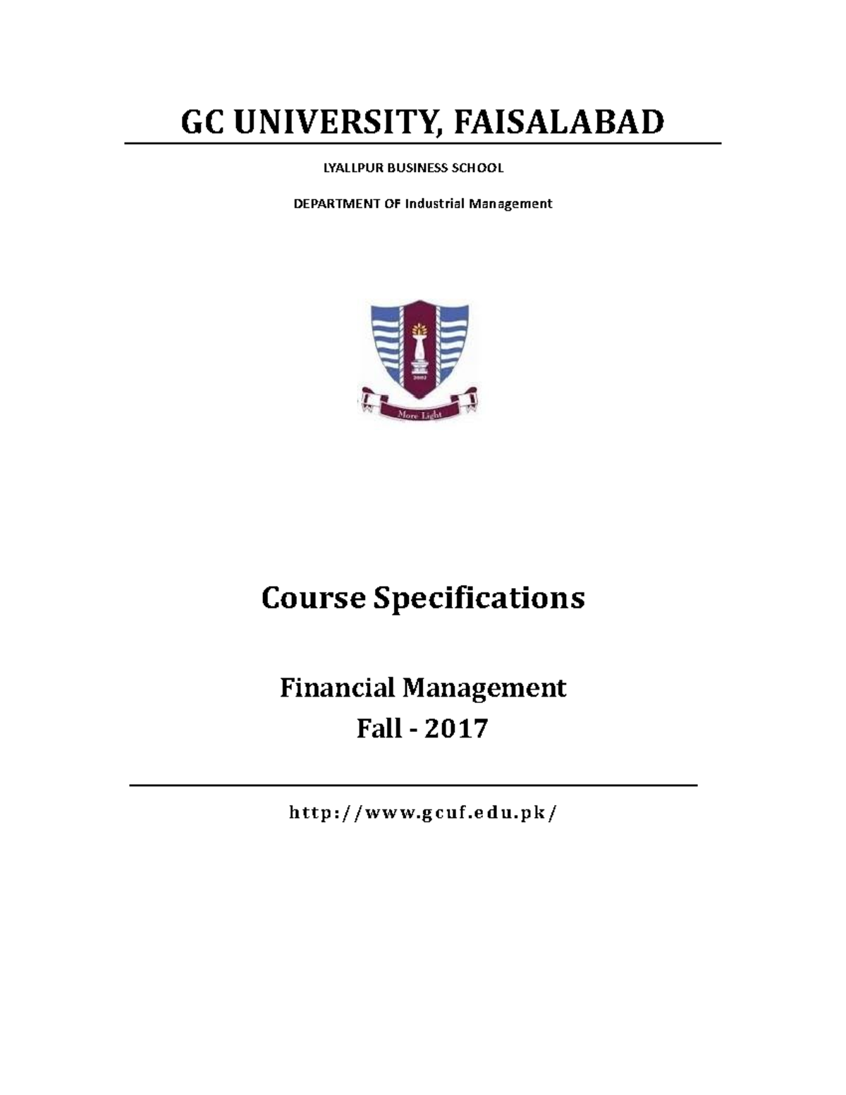 Financial Management Course outline - GC UNIVERSITY, FAISALABAD ...