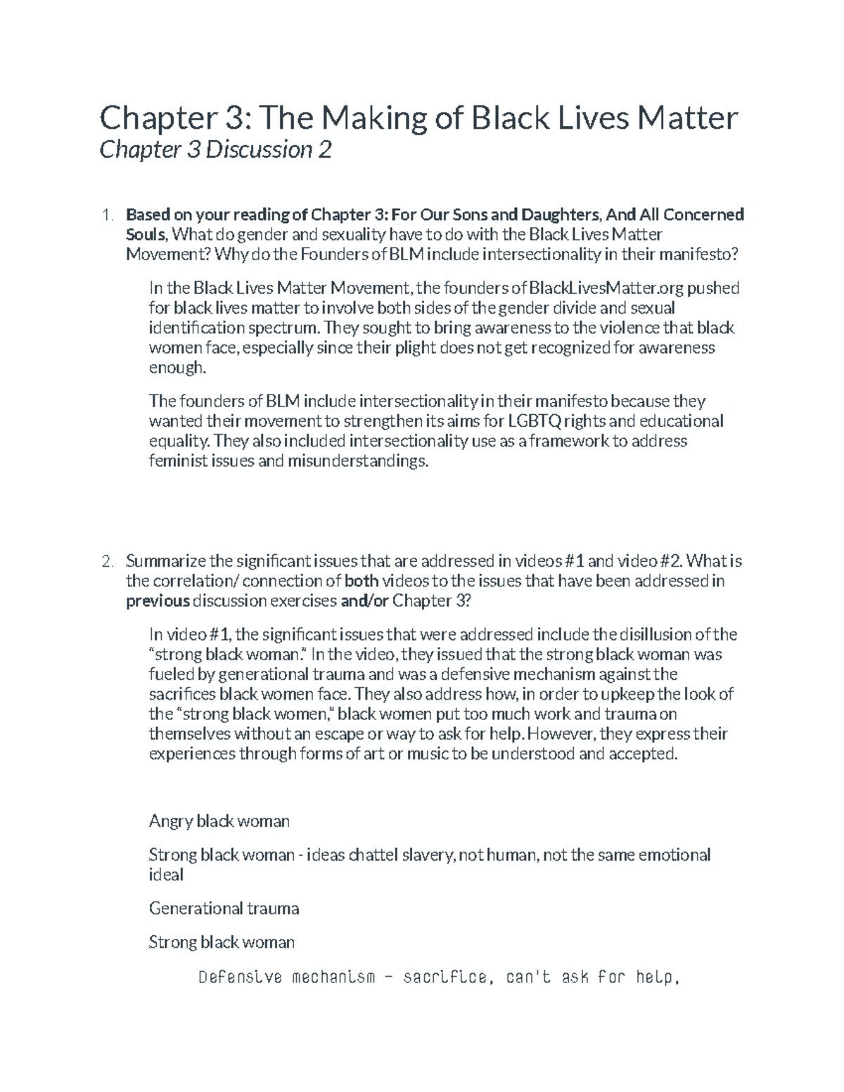 Ch. 3 Discussion The Making of Black Lives Matter - Chapter 3: The ...