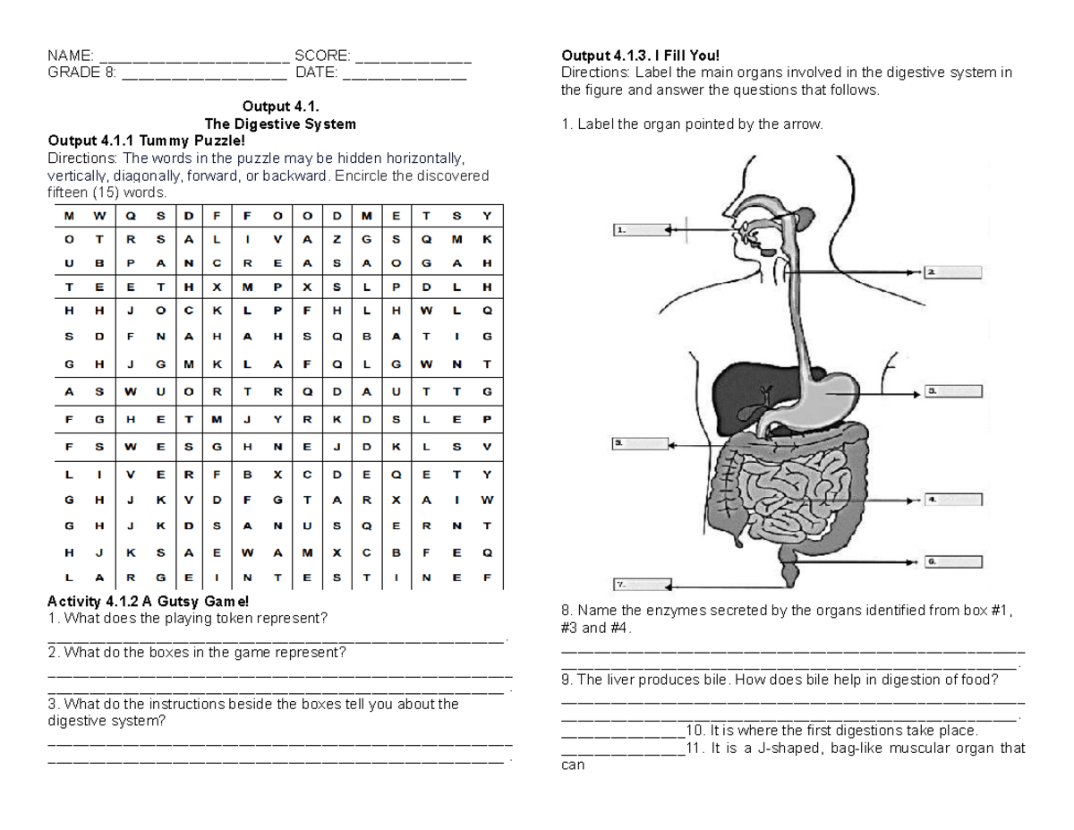 Q4-Module-1- Output Digestive-system - NAME: _______________________ SCORE: ______________ GRADE ...