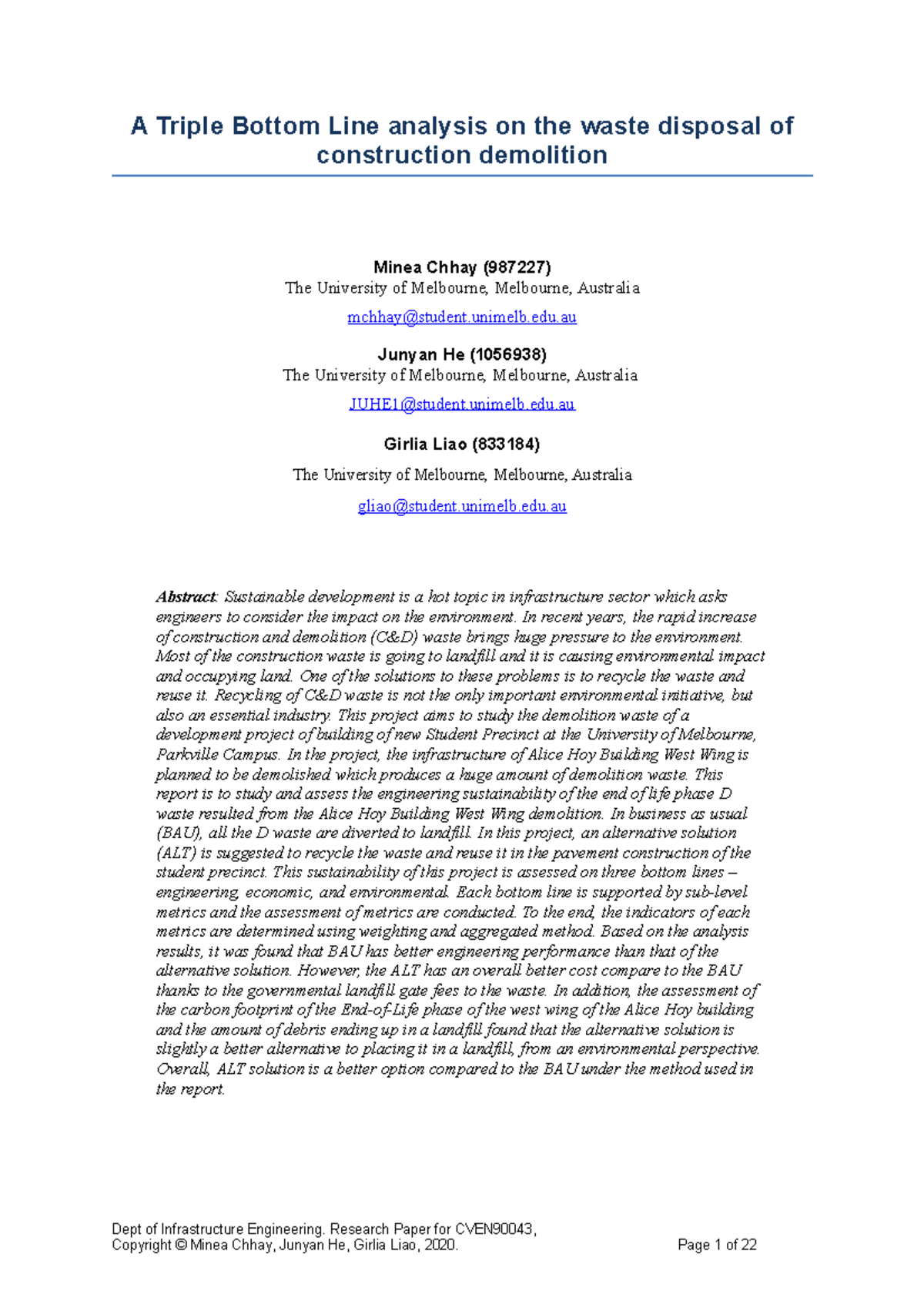 SIE group report - A Triple Bottom Line analysis on the waste disposal ...