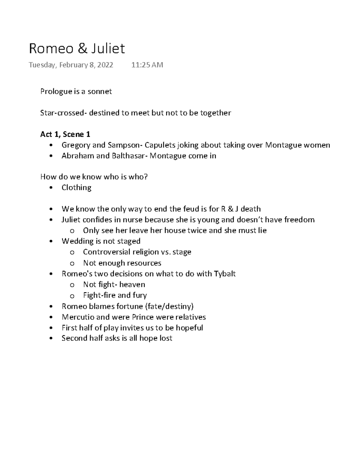 Romeo & Juliet Act 1 Scene 1 - Prologue is a sonnet Star-crossed ...