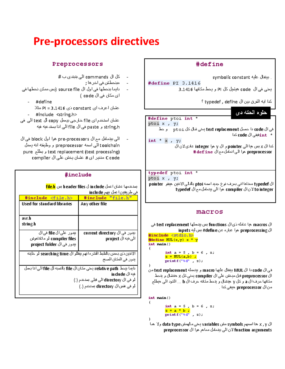 Week10 embedded C (pre-processors) - Pre-processors directives #define ...