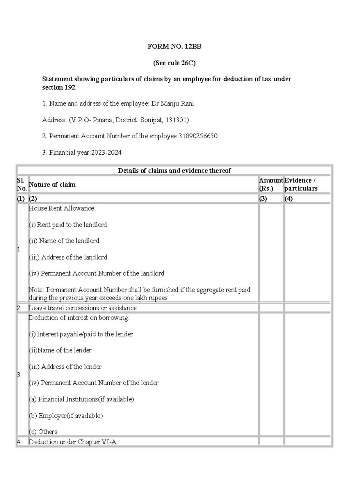 FORM-NO.12BB - FORM-NO.12BB - FORM NO. 12BB (See rule 26C) Statement ...