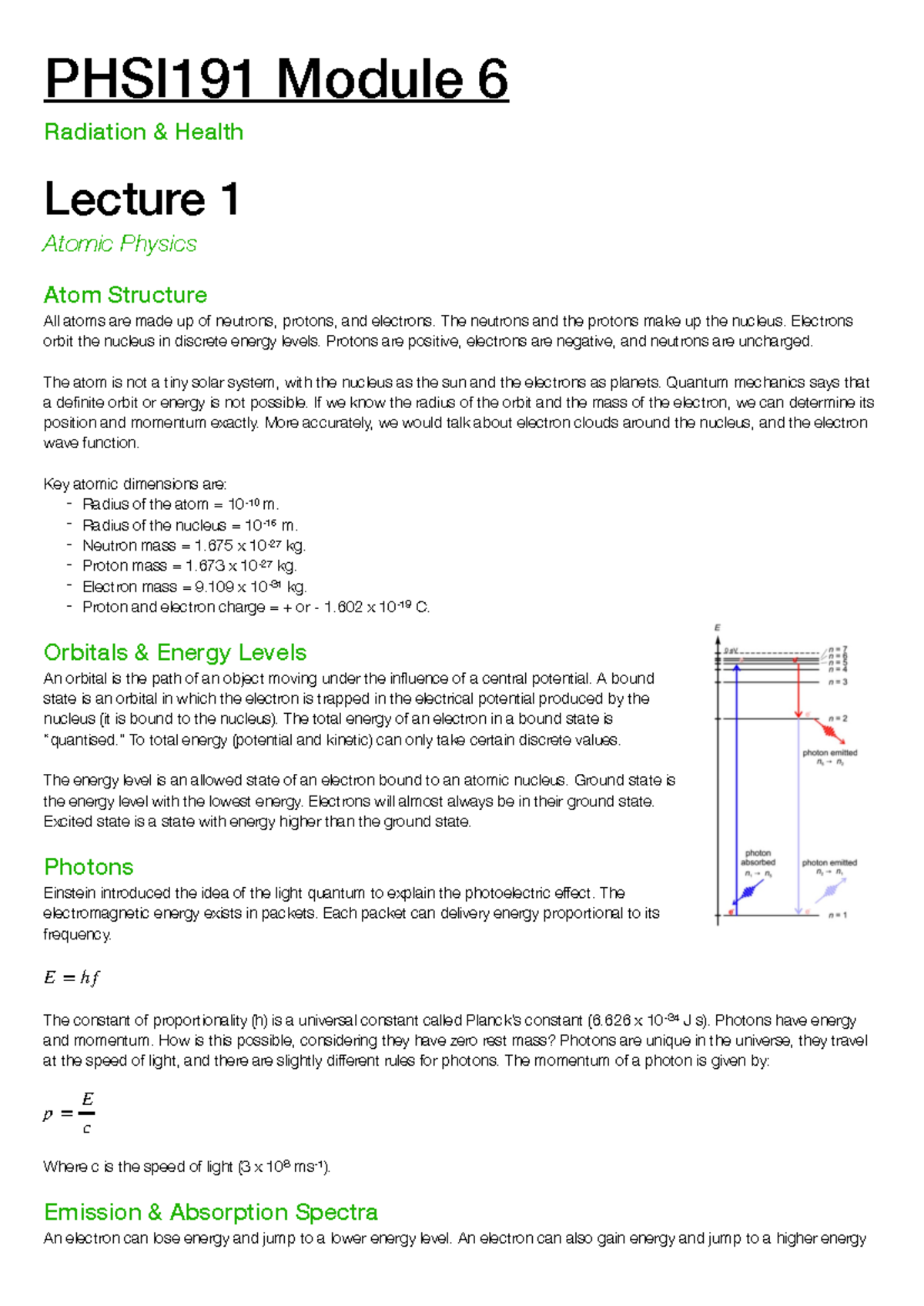 PHSI191 Module 6 - Radiation & Health (Notes) - PHSI191 Module 6 ...
