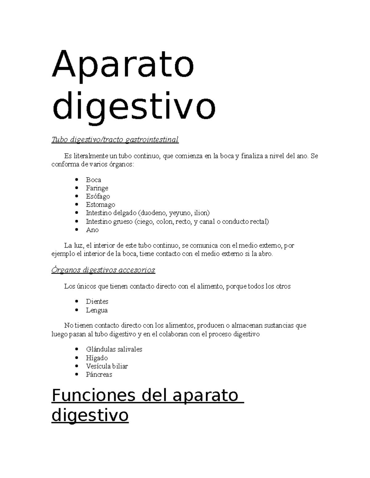 1. Aparato digestivo resumen - Aparato digestivo Tubo digestivo/tracto ...