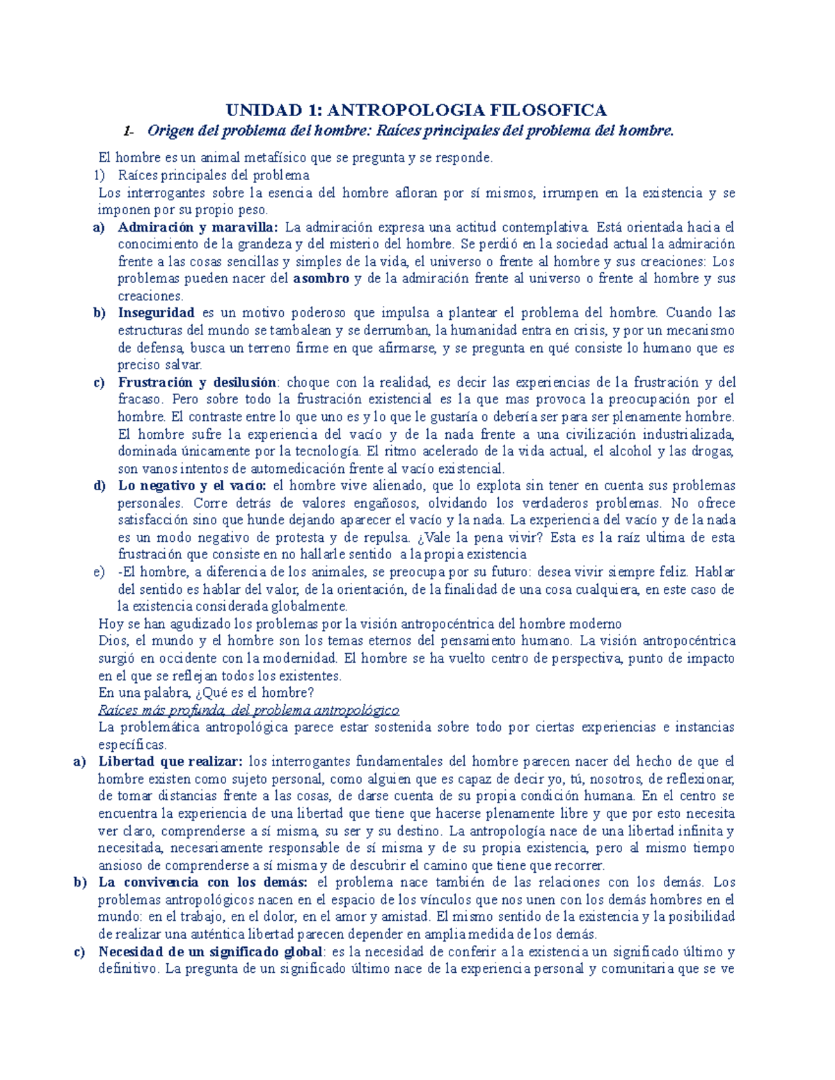 Antropo filosofica resumen - UNIDAD 1: ANTROPOLOGIA FILOSOFICA 1 ...