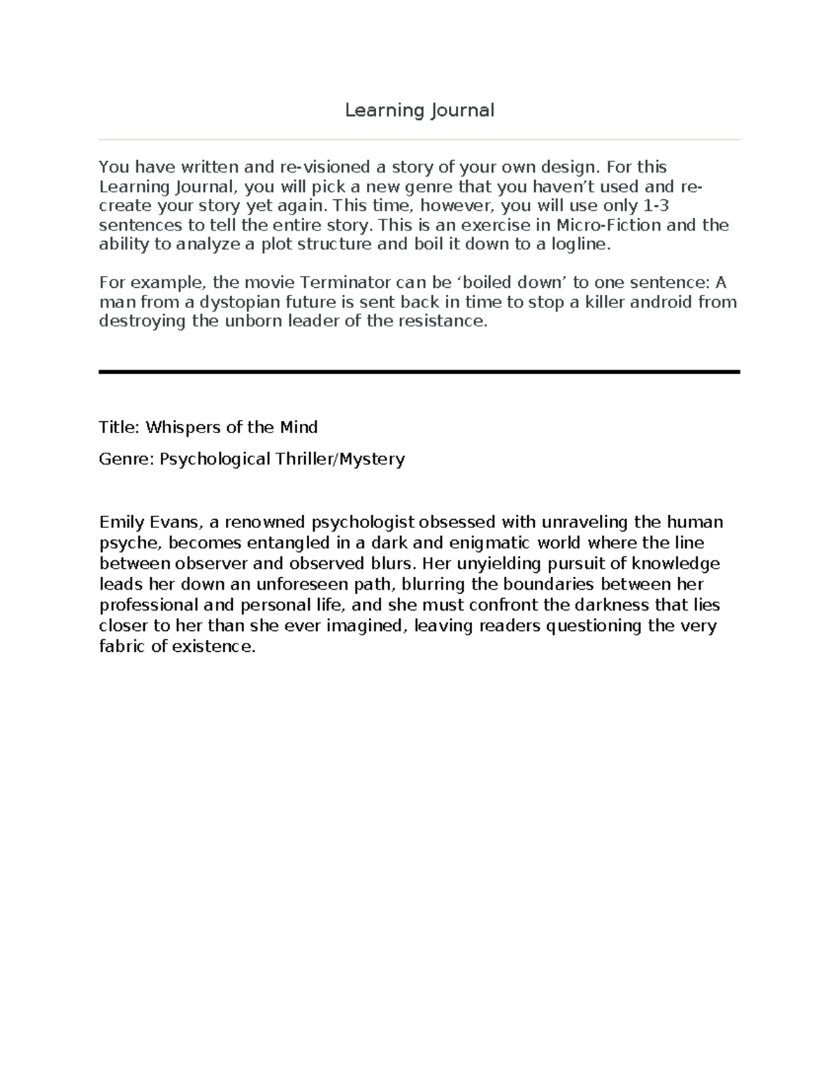 Learning Journal unit 7 - Learning Journal You have written and re-visioned a story of your own ...