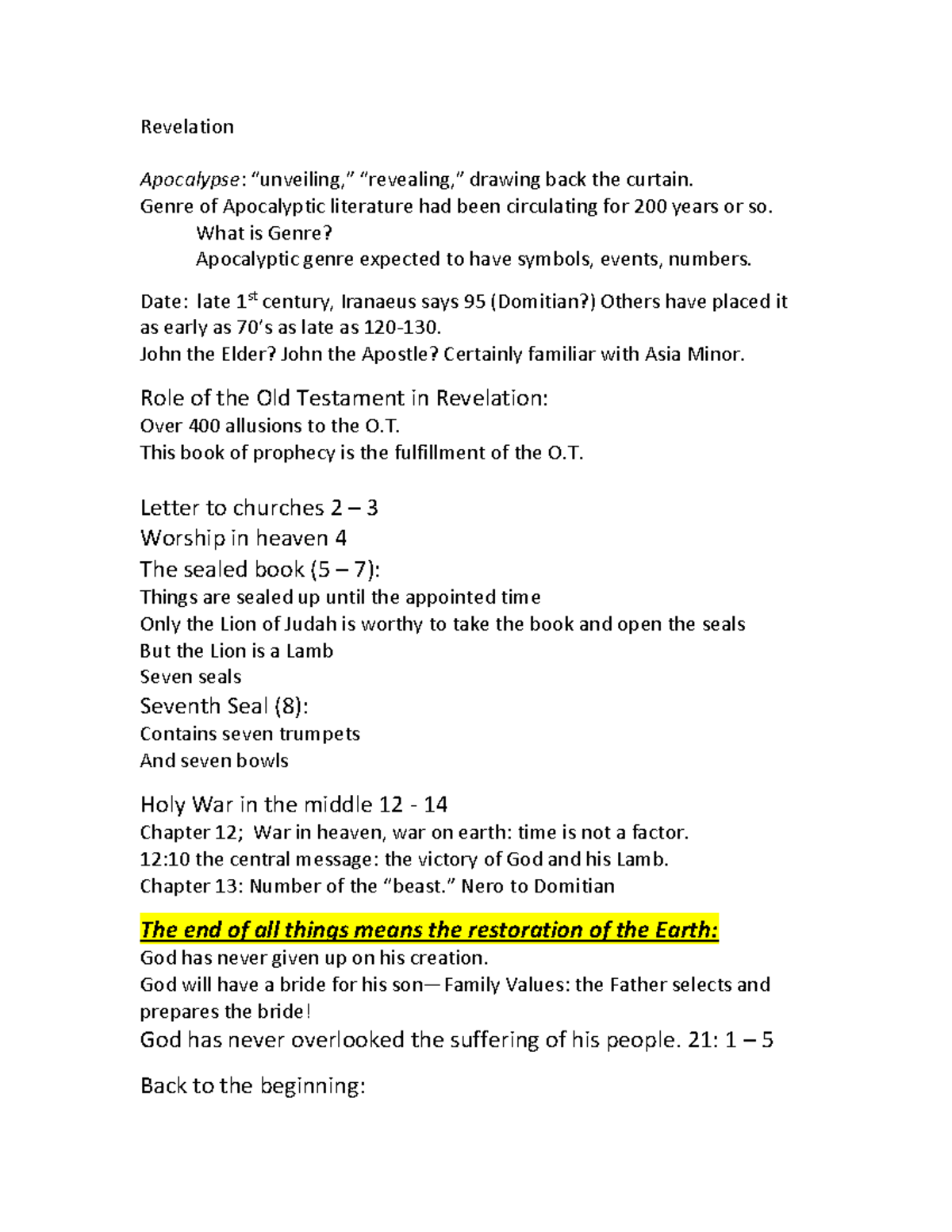 Lecture 22 - Revelation - Revelation Apocalypse: “unveiling ...