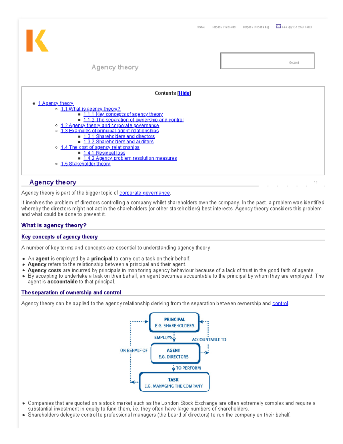 Agency theory, kaplan uk - Home Kaplan Financial Kaplan Publishing +44 ...