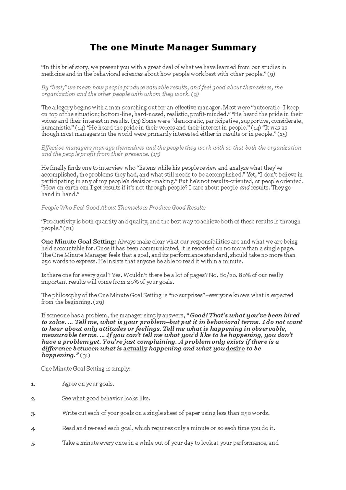 The one minute manager summary - The one Minute Manager Summary this ...