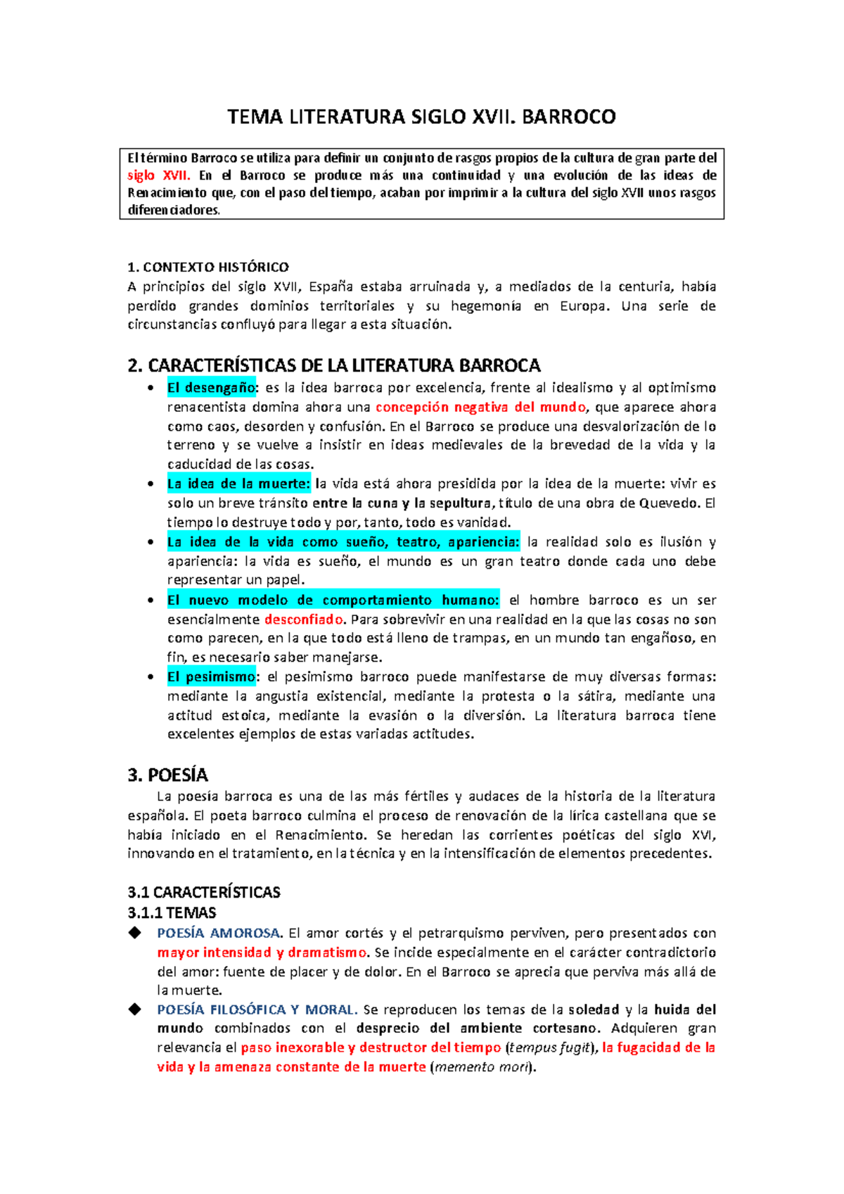 TEMA Barroco MJ - Lengua - TEMA LITERATURA SIGLO XVII. BARROCO El ...