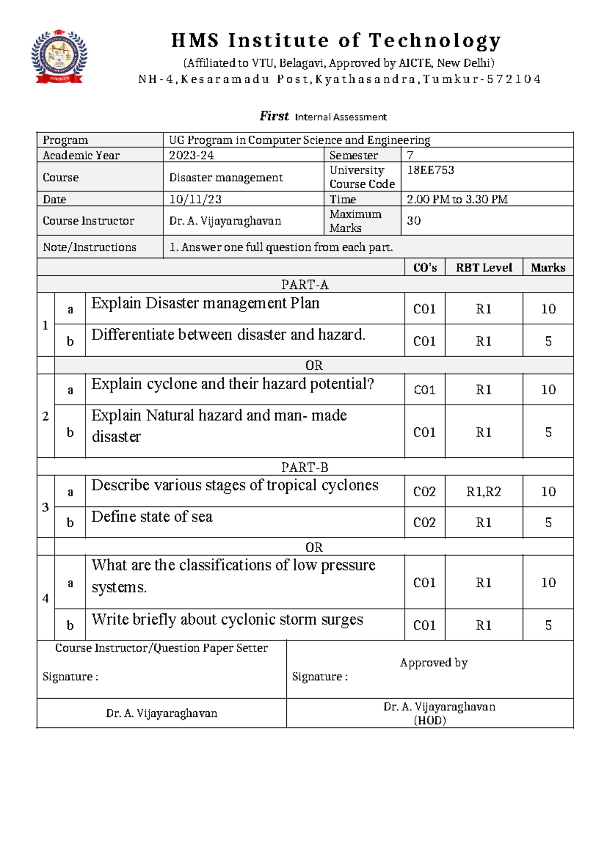Ddco First Internal 3 SEM JAN 2024 - (Affiliated to VTU, Belagavi ...