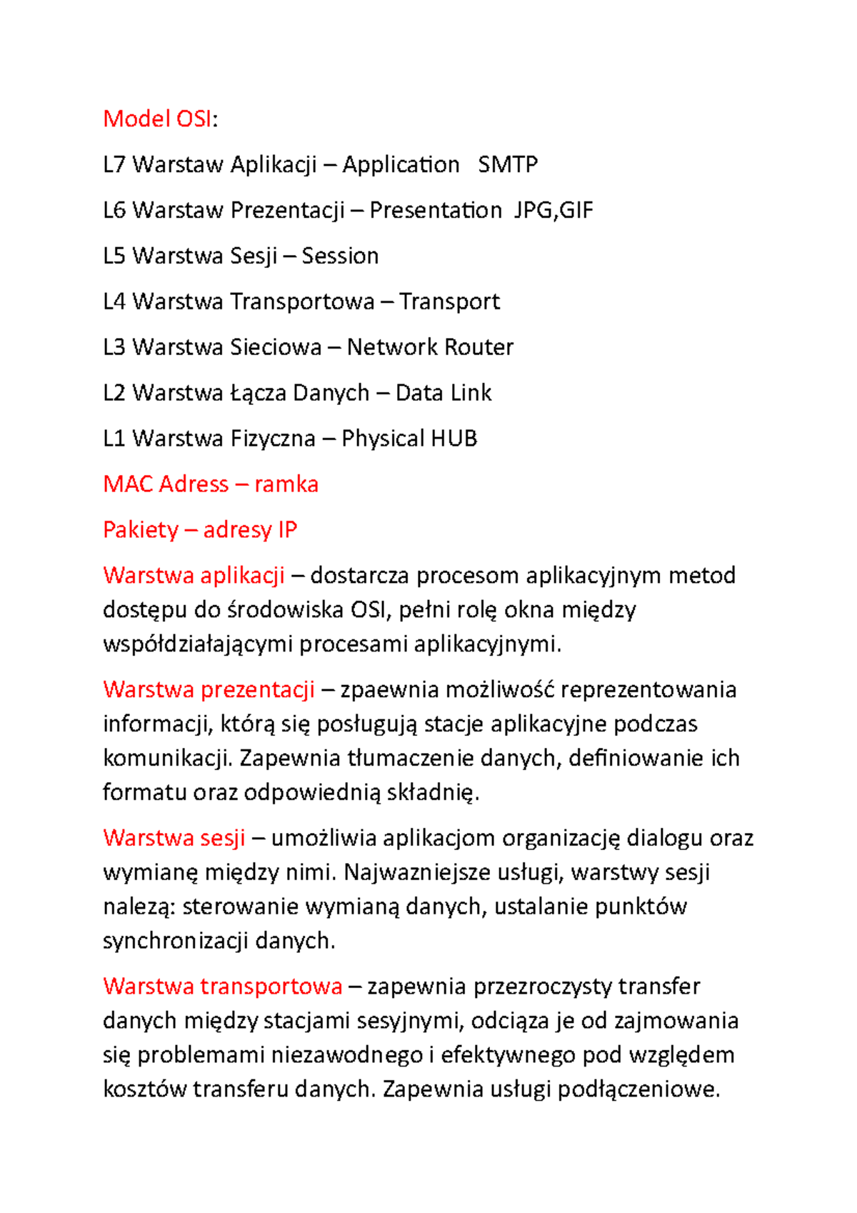 Model OSI i Warstwy - notatki - Model OSI: L7 Warstaw Aplikacji ...