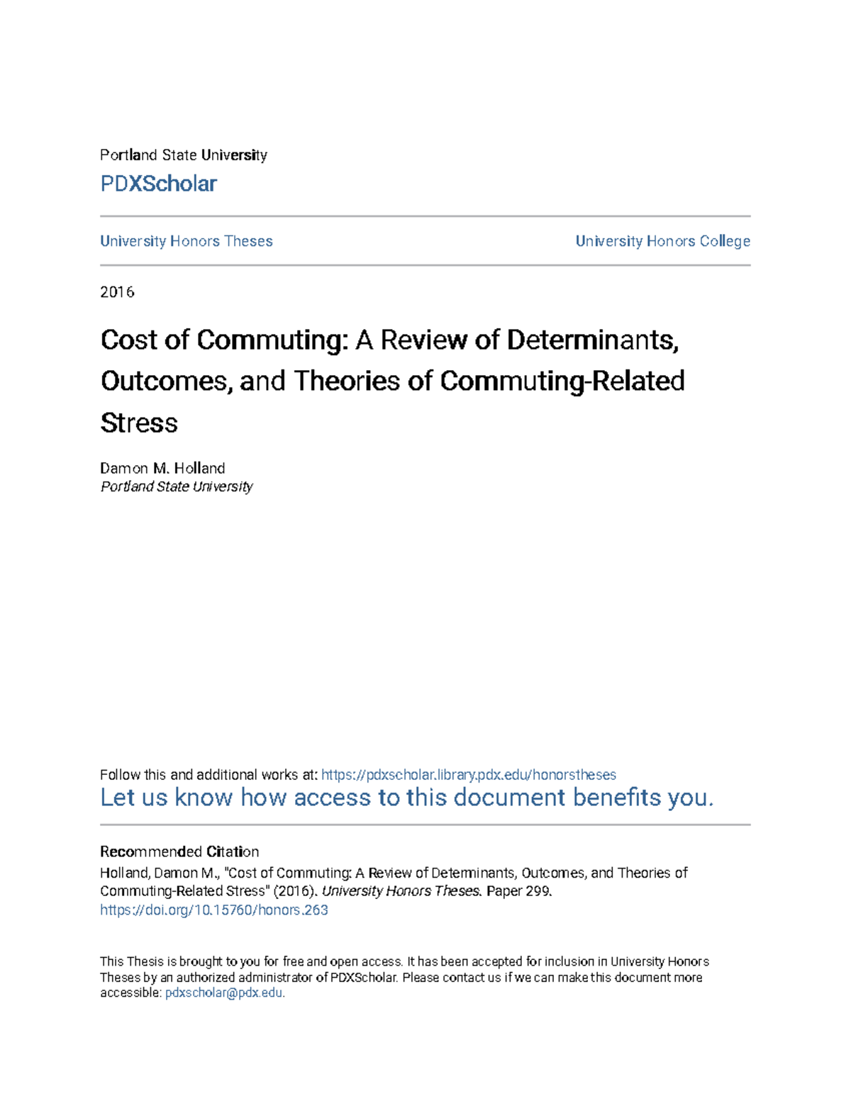 Cost of Commuting A Review of Determinants Outcomes and Theori ...