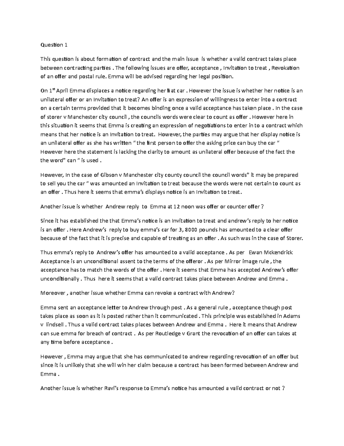 Anrew exam2 - contract law exam paper - Question 1 This question is ...